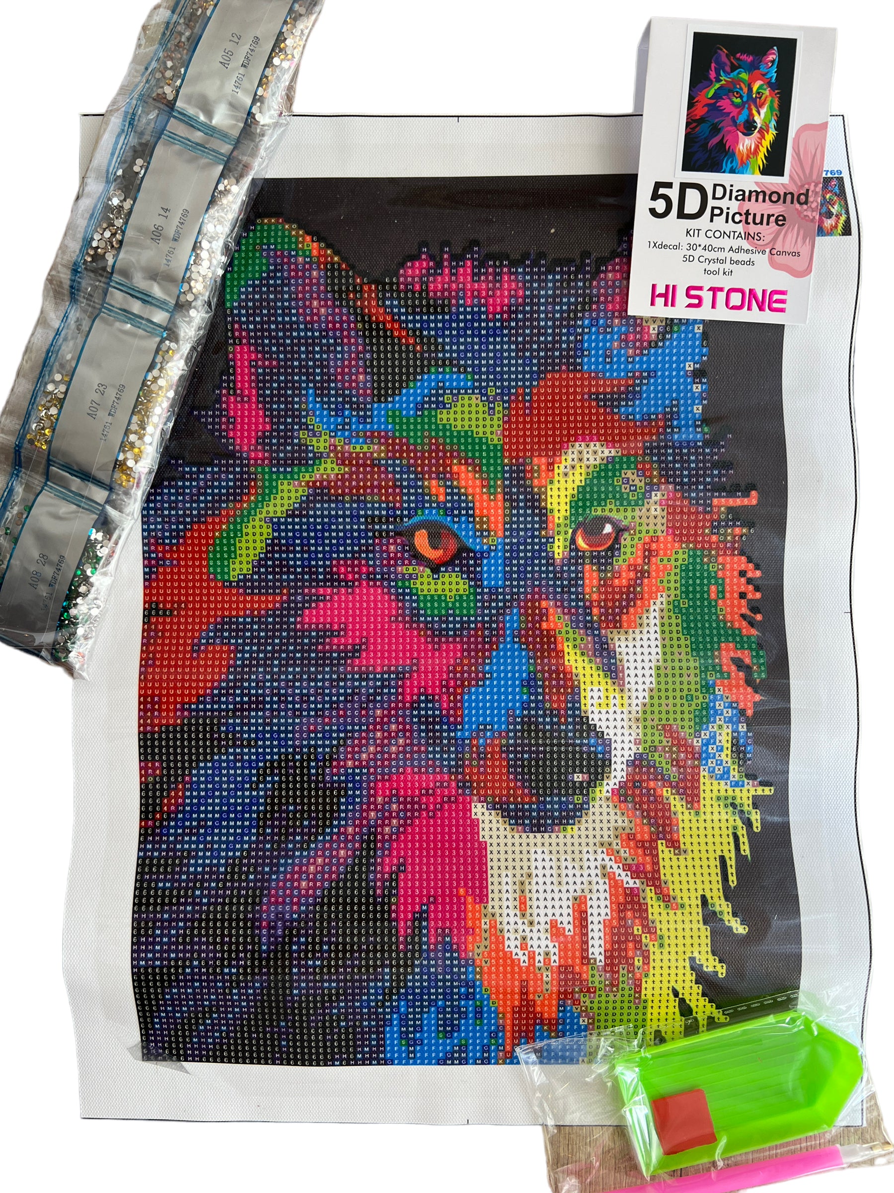 Kit de Pintura con Diamantes 5D - Diamond Paint - Lobo Fondo Negro - 4 ...